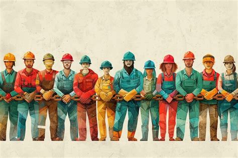 An Illustration Of Workers From Different Sectors Forming A Human Chain Premium AI Generated Image