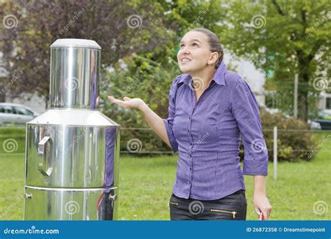 Woman Meteorologist Expects Rain Stock Photo Image Of Cute Measurement 26872358