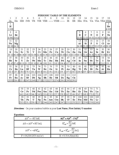 Chm 3610 Mock Exam I Spring 2022 Answer Key Periodic Table Of The Elements 1 Ia 2 Iia 3 Iiib 4