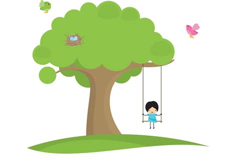 Girl Swinging In Tree Vector Background 83425 Vector Art At Vecteezy