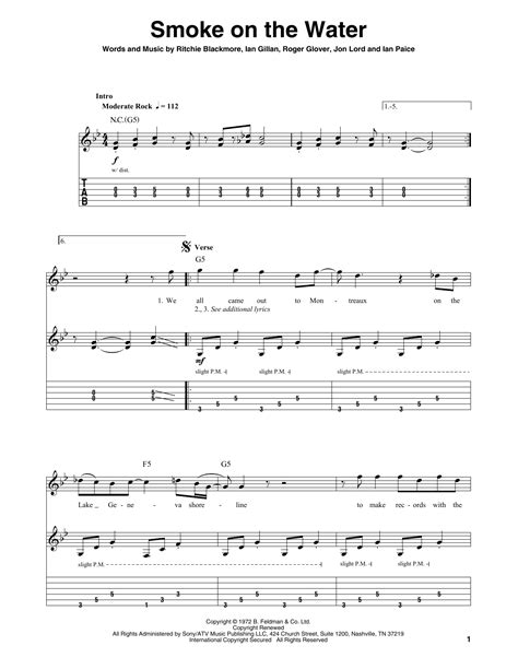 Smoke On The Water By Deep Purple Guitar Tab Play Along Guitar