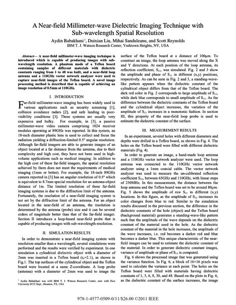 Pdf A Near Field Millimeter Wave Dielectric Imaging Technique With Sub Wavelength Spatial