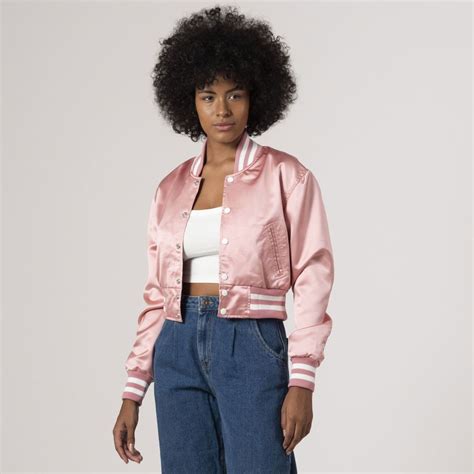Varsity Base Women Satin Croptop Pink Satin Crop Top Jacket