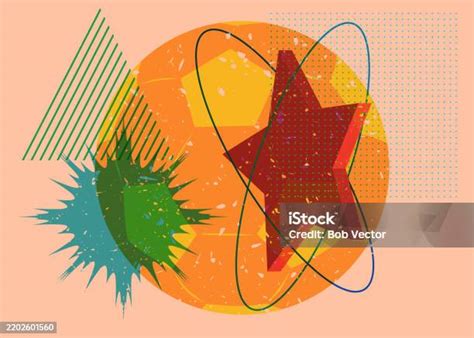 기하학적 모양의 리소그래프 축구공 트렌디한 Riso Graph의 개체는 기하학 요소가 있는 질감 스타일 디자인을 인쇄합니다