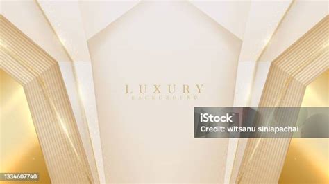 반짝이는 라이트 요소 사실적인 3d 스타일 배경으로 럭셔리 반짝이 골드 대각선 배경 디자인에 대한 벡터 그림입니다 배경 주제에