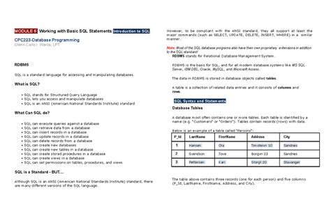 Module 6 Cpc 223 Database Programming Module 6 Working With Basic