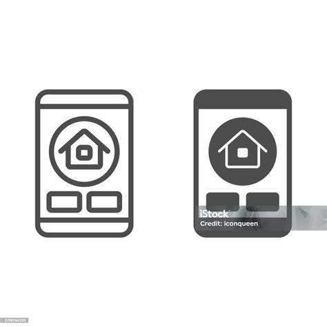 집 슬라이드 라인과 단색 아이콘이 있는 스마트폰 주택 시장 개념 벡터 그래픽 흰색 배경에 전원주택 건물 간판이 있는 전화 화면