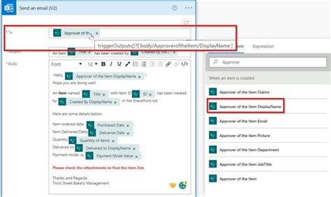 The Inputs Parameters Of Workflow Operation Sendanemailv2 Of