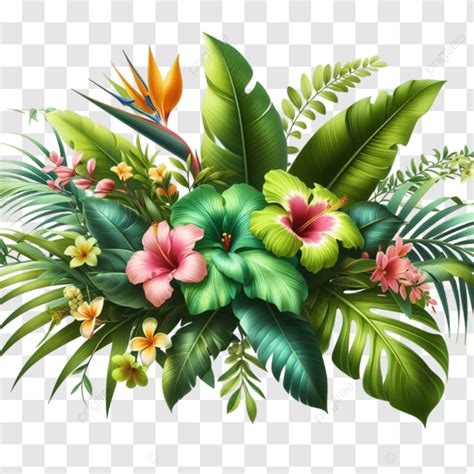 다채로운 열대 꽃과 잎 Png 일러스트 Psd 및 클립 아트에 대한 무료 다운로드 Pngtree