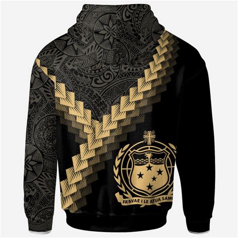 Samoa Zip Up Hoodie Samoa Coat Of Arms With Polynesian Tattoo Gold
