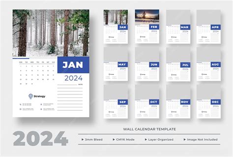 Шаблон настенного календаря на 2024 год планировщик настенного календаря Премиум Psd Файл