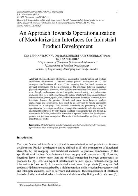 Pdf An Approach Towards Operationalization Of Modularization Interfaces For Industrial Product
