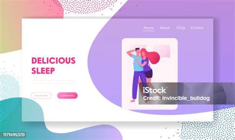결혼 한 커플 웹 사이트 방문 페이지에 대한 수면 자세 여자 는 밤 시간에 꿈을 꾸는 동안 침대에 누워 남자에 껴안고 사랑과 성관계 웹 페이지 배너 만화 플랫 벡터 일러스트
