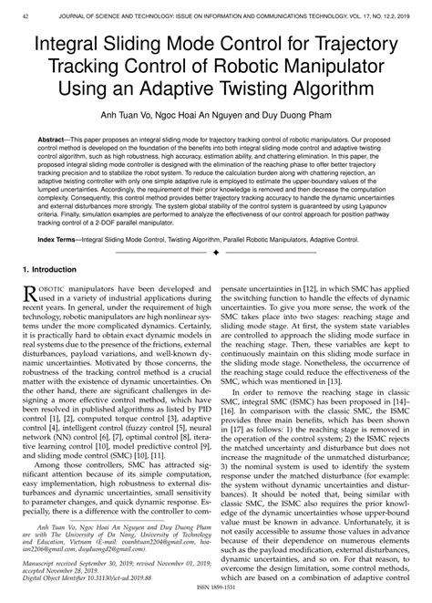 pdf integral sliding mode control for trajectory tracking control of