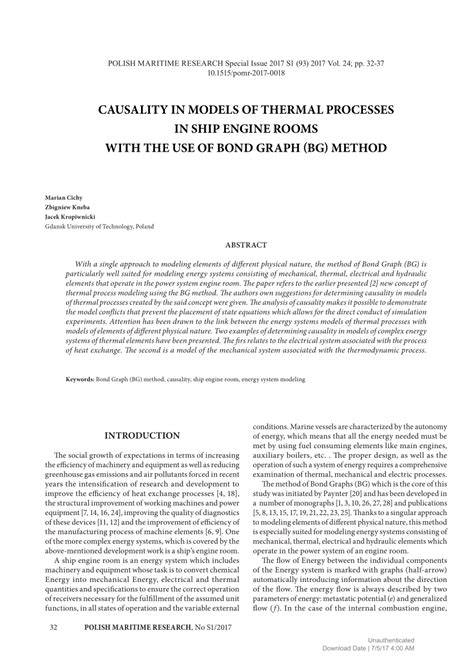 Pdf Causality In Models Of Thermal Processes In Ship Engine Rooms With The Use Of Bond Graph