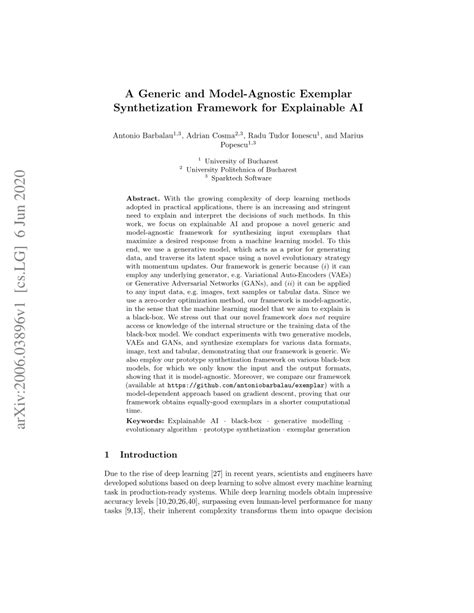 Pdf A Generic And Model Agnostic Exemplar Synthetization Framework For Explainable Ai