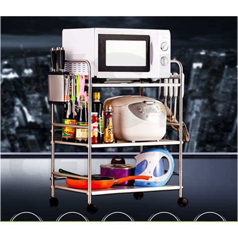 ชั้นวางของสแตนเลส 304 อเนกประสงค์ในครัว แบบมีล้อ 3 ชั้น รุ่น Cb0039 Sus304 L358s Ysb Center