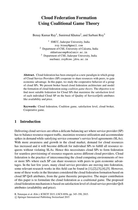 Pdf Cloud Federation Formation Using Coalitional Game Theory