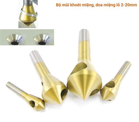 2 20mm Bộ Mũi Doa Lỗ Kim Loại Dạng đầu Nón Lỗ Phay Xiên Phủ Titanium 4 Chi Tiết