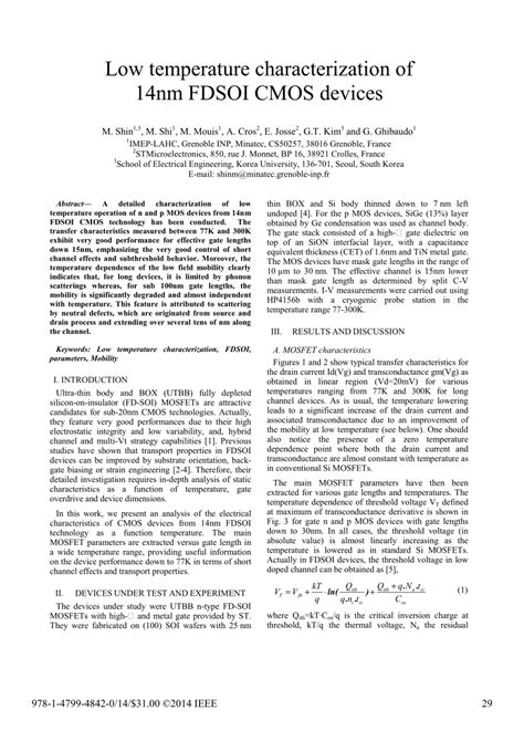 Pdf Low Temperature Characterization Of 14nm Fdsoi Cmos Devices