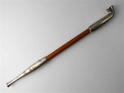 Japanese Kiseru Pipe Tobacco Pipe Antique C1920s Moon And Blossom Design