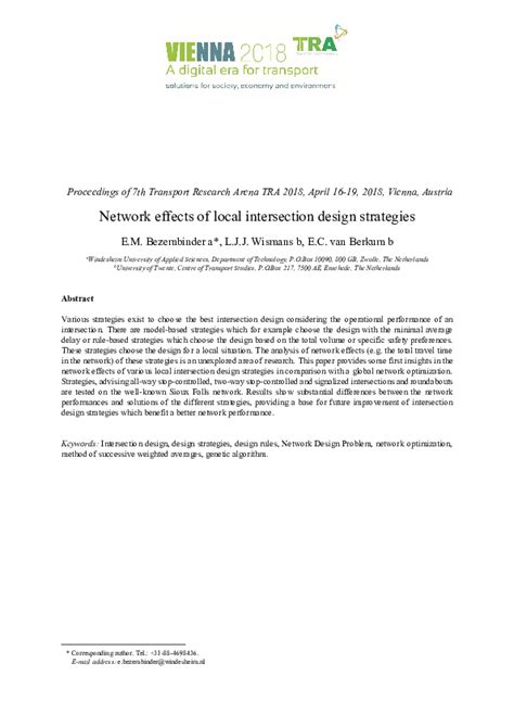 Pdf Network Effects Of Local Intersection Design Strategies