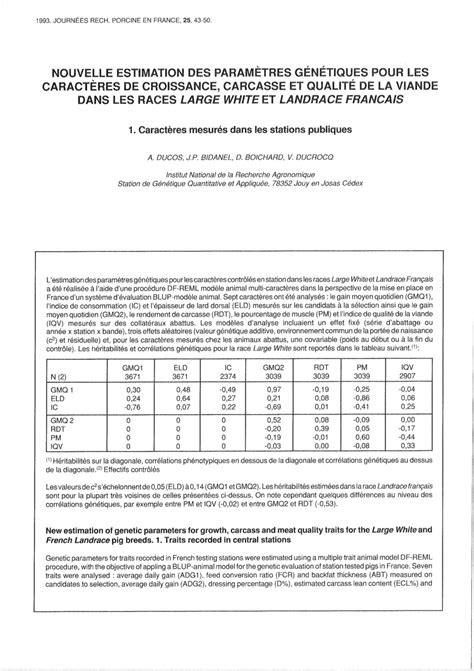 Pdf New Estimation Of Genetic Parameters For Growth Carcass Traits And Meat Quality In The