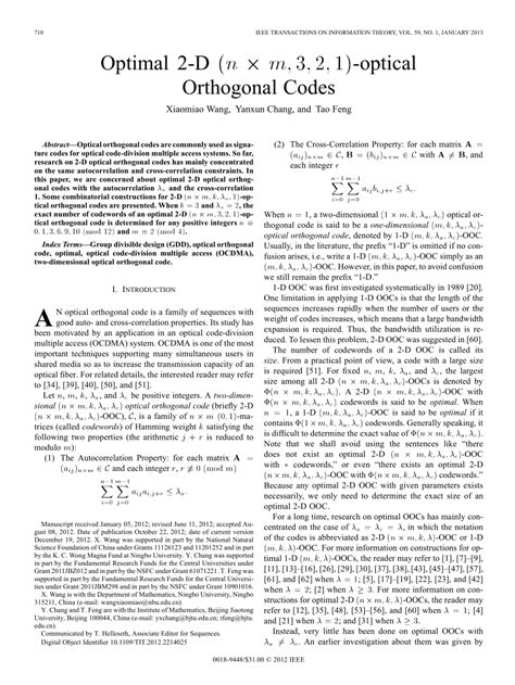 Pdf Optimal 2 D Nxm 3 2 1 Optical Orthogonal Codes