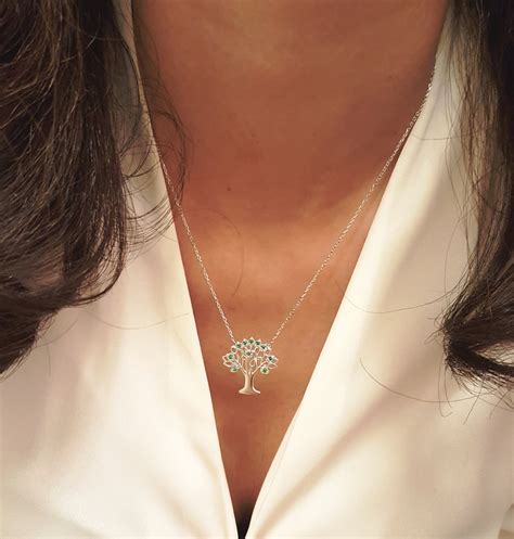 Emerald Necklace Tree Of Life Pendant Necklace In 14 K Gold Fill Sterling Silver Rose Gold