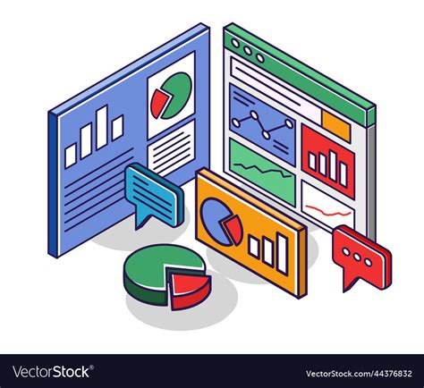 Flat Isometric Concept Monitor Data Analysis Vector Image