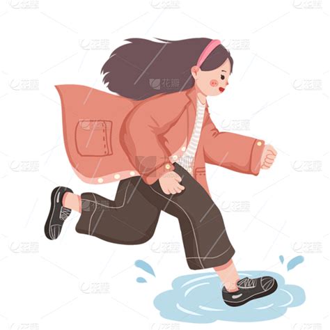 手绘 雨天女生人物插画贴纸7