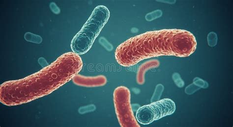 Microscopic View Of Rod Shaped Bacteria In A Fluid Environment The Bacteria Vary Stock