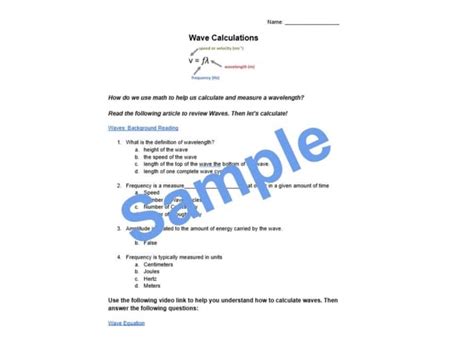 Wave Calculations By Middle School Science Company Tpt