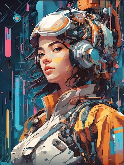 Mujeres futuristas chicas ciberpunk atractivas en la ilustración