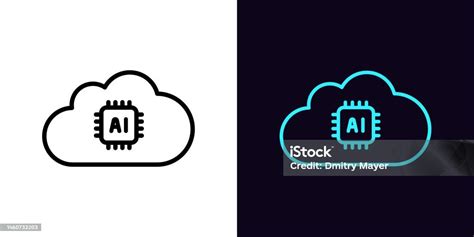 편집 가능한 획이 있는 윤곽선 클라우드 Ai 아이콘입니다 Ai 칩 기호가 있는 클라우드 프레임 인공 지능 픽토그램 클라우드 계산 서버 컴퓨팅 및 데이터 센터 스마트 알고리즘