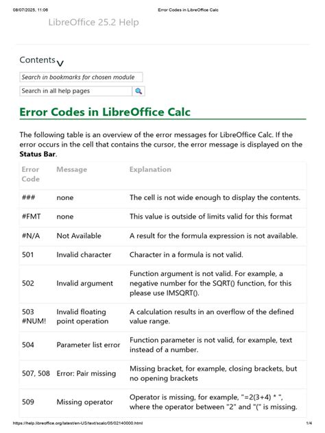 Error Codes In Libreoffice Calc Pdf Parameter Computer Programming Variable Computer