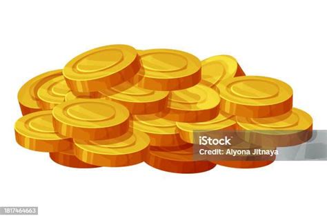 금화 더미 보물 머니 게임 자산 모험 또는 만화 스타일의 해적 흰색 배경에 고립 된 반짝이는 돈 더미 벡터 일러스트 레이 션 고대 유물에 대한 스톡 벡터 아트 및 기타