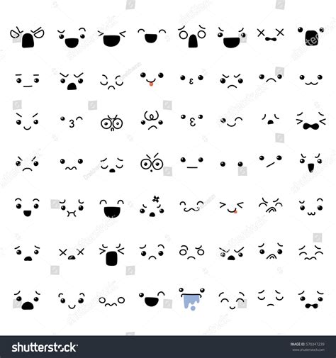 Set Cute Lovely Kawaii Emoticon Doodle Stock Vector Royalty Free