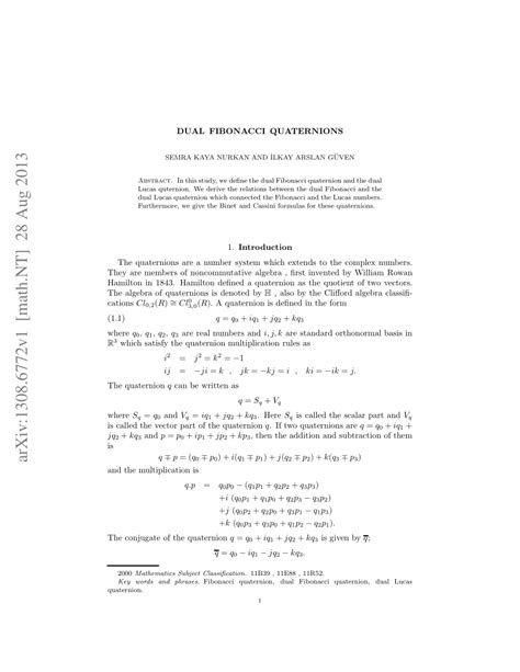 Pdf Dual Fibonacci Quaternions
