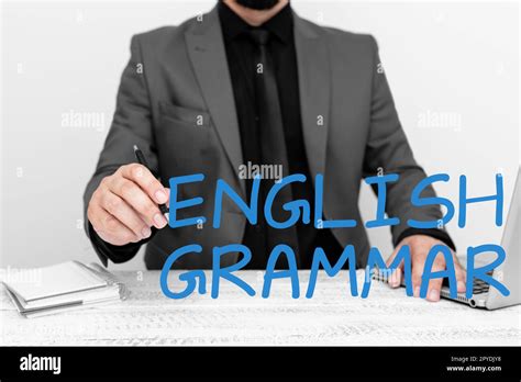 Hand Writing Sign English Grammar Word For Courses Cover All Levels Of Speaking And Writing In