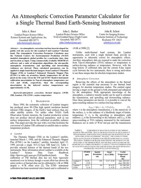 An Atmospheric Correction Parameter Calculator For A Single Themal Band Pdf Atmosphere Of