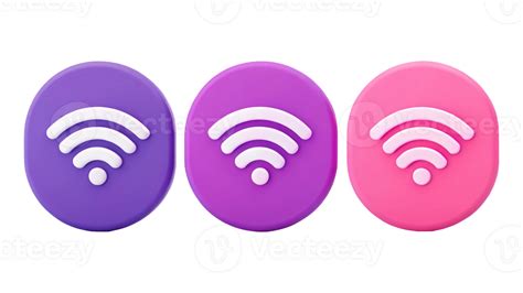 3d Wireless Wi Fi Icons In Purple And Pink Gradient Cartoon Network Signal Symbols Isolated On