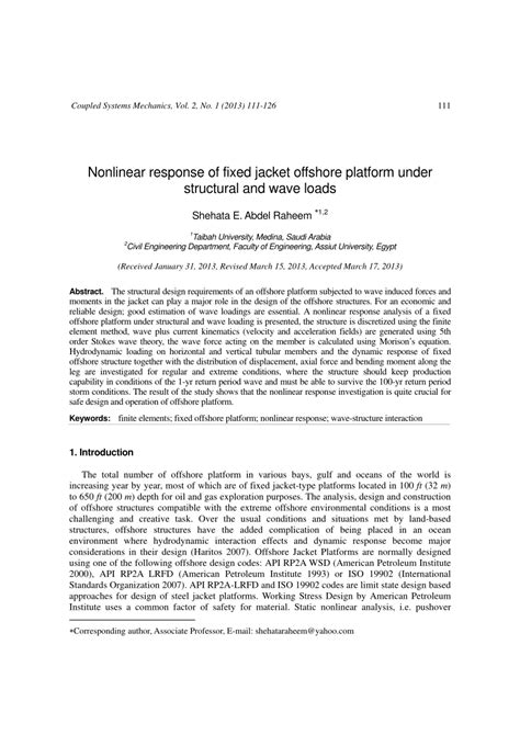 Pdf Nonlinear Response Of Fixed Jacket Offshore Platform Under Structural And Wave Loads