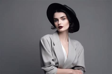 Premium Ai Image Fashionable Woman On Grey Background