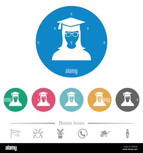 Graduate Female Avatar Flat White Icons On Round Color Backgrounds 6