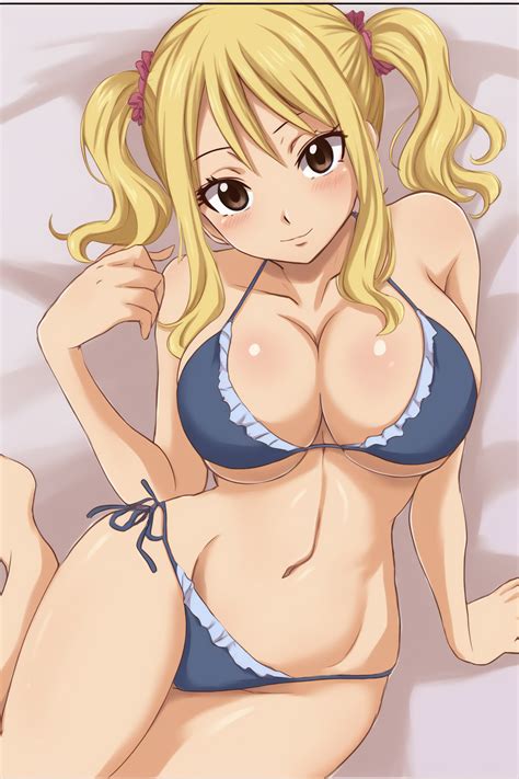 Rule 34 Bed Big Breasts Blonde Hair Blue Lingerie Blue Thong Bra