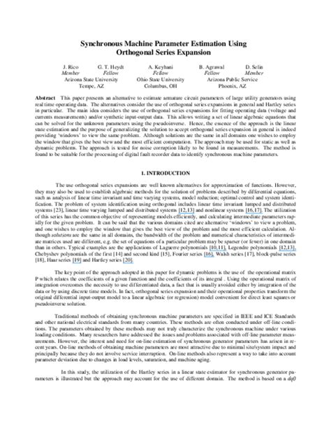 Pdf Synchronous Machine Parameter Estimation Using The Hartley Series