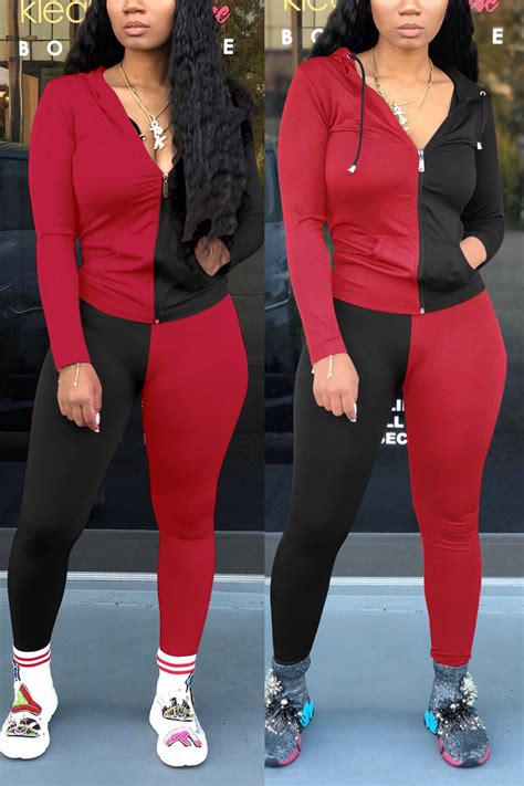 Red Sexy Print Straight Long Sleeve Two Pieces TWO PIECES KnowFashionStyle Wholesale Shoes