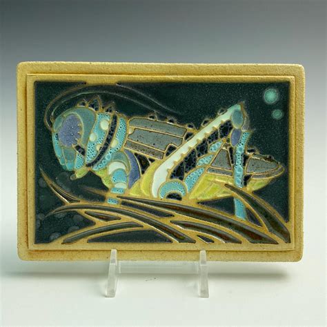 Handmade Ceramic Art Tile Grasshopper Cricket New Color Phase Etsy