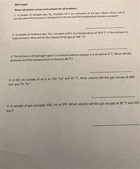 solved gas laws show calculation setups and answers for all